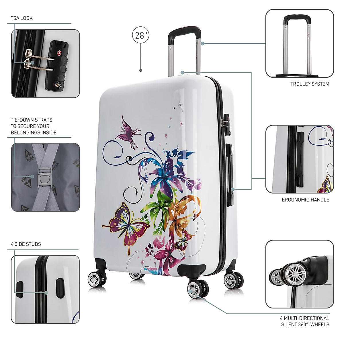 InUSA Fusion Print Luggage with Spinner Wheels | Durable Lightweight Hardside Suitcase | Travel Bag with Handle and Trolley | 28-Inch Large Checked luggage