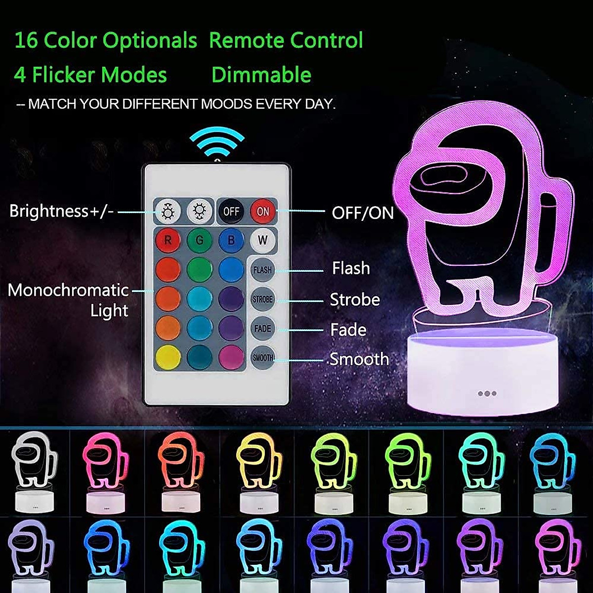 Fariy Skye Among Us 3D Night Lights, 3D Illusion Lamp 16 Color Changing Touch Best Birthday Gifts for Women/Mom/Grandma/Girlfriend/Daughter,Cat Gifts for Lovers