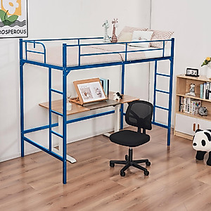 Pipleo Loft Bed Twin Size Metal Frame, Multifunctional Loft Bed with Ladder and Guardrail, Space-Saving, Modern Industrial Style, No Box Spring Needed