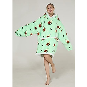 Fyuasto Wearable Blanket Hoodie Super Warm Cozy Soft Printed Sherpa Oversized Sweatshirt Blanket with Pockets One Size Fits All Adult, Avocado Pattern