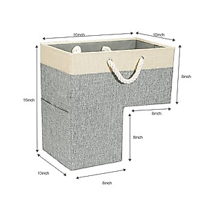 AmzFan Stairs Basket with Handle, Stair Baskets for Carpeted Stairs and Wooden Stairs, 16’’ Large Cotton Foldable Staircase Basket, Stair Organizer Basket Storage for Home and Office Decor