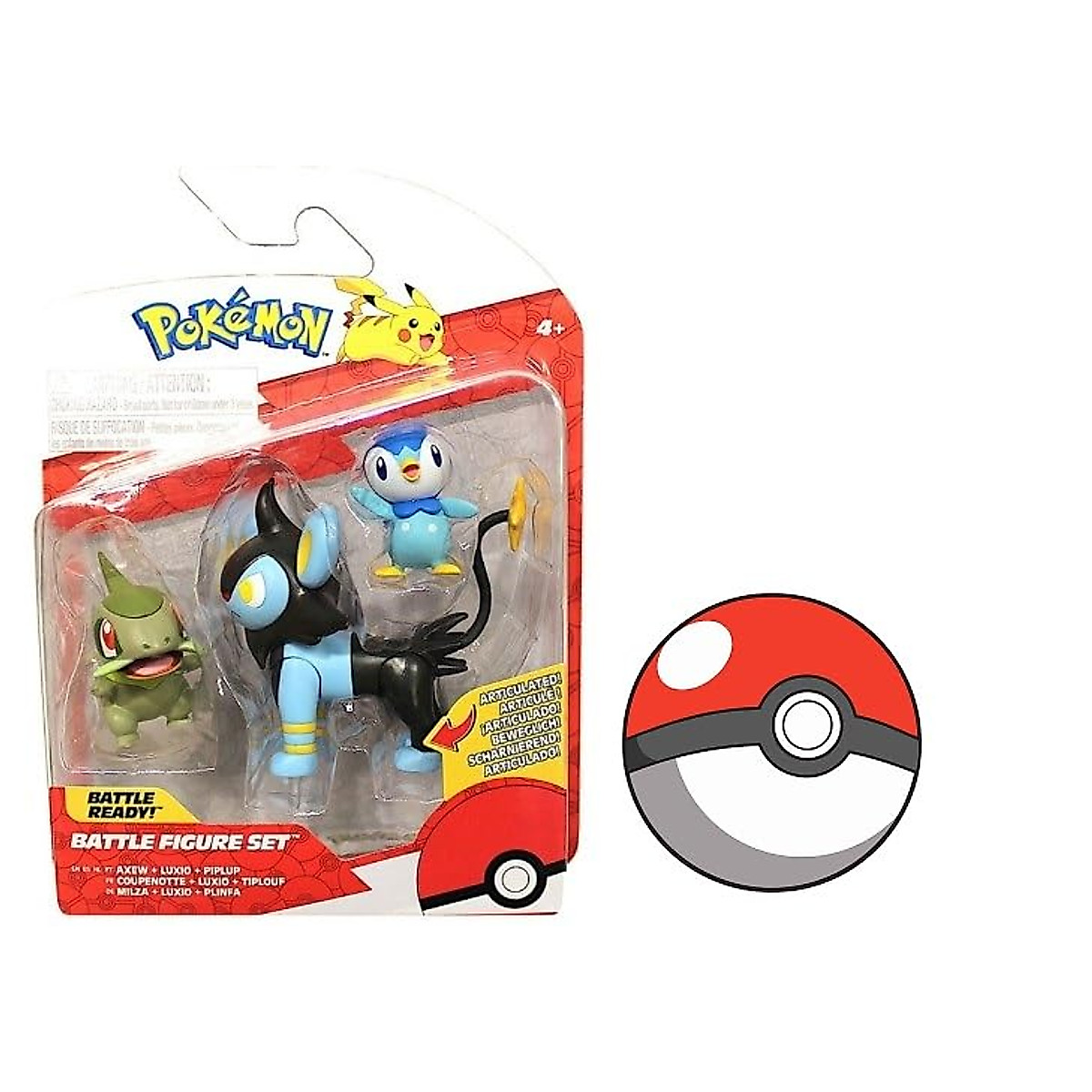 Pokemon Clip n Go Battle Feature Figure Multi-Pack Action Ready Pack Plus Sticker (Axew Luxio and Piplup)