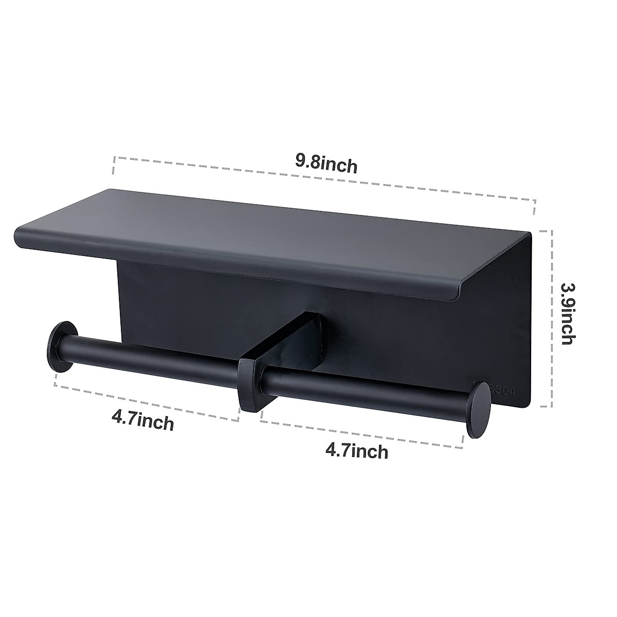 SCDGRW Matte Black Toilet Paper Holder with Shelf, 304 Stainless Steel Toilet Paper Holder Wall Mounted, Double Roll Tissue Holder Dispenser Bathroom Toilet Paper Holder