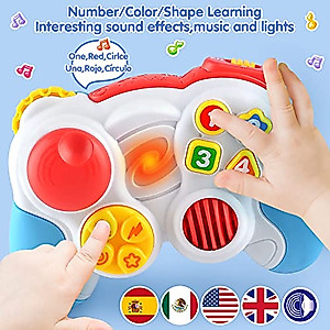 Baby Controller Toy - Bilingual Spanish & English Learning Toys, Pretend Video Game Controller & TV Remote Combo with Music and Light, Christmas Birthday Gift for Infants Toddlers 12+ Months