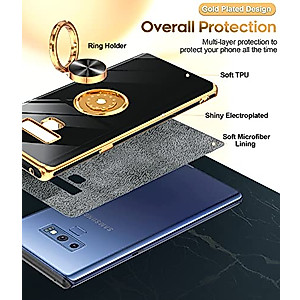 LeYi for Samsung Galaxy Note 9 Phone Case with Ring Kickstand [360° Rotatable Ring Holder Magnetic Kickstand] Plating Rose Gold Edge Protective Phone Cases Cover for Women Girls,Black