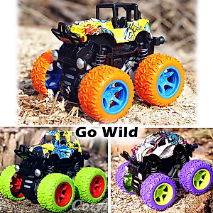 CozyBomB Friction Powered Monster Trucks Toys for Boys - Push and Go Car Vehicles Truck Playset, Inertia Vehicle, Kids Birthday Christmas Party Supplies Gift 3 Years Old (Orange,Purple,Green)