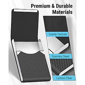 MaxGear Business Card Holder, PU Leather Business Card Case Pocket Card Holders for Men or Women, Metal Slim Name Card Holder RFID Blocking Business Card Carrier with Magnetic Closure, Black Carbon