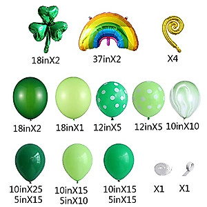 128pcs Green Balloon Arch Garland Kit with Lucky Shamrock Clover Rainbow Foil Balloons for St. Patrick's Day Party Decorations Irish Festival Party Decor Birthday Baby Shower Supplies