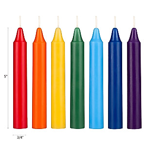 Mega Candles 14 pcs Unscented Chakra Straight Taper Candle, Hand Poured Premium Wax Candles 5 Inch x 3/4 Inch, Cotton Wick, Promotes Positive Energy, Aids Meditation, Relaxation & More