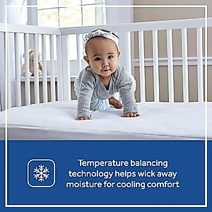 Sealy Baby Cool Comfort Fitted Waterproof Infant Cooling Crib Mattress Protector Pad and Toddler Bed Cover, Durable and Comfortable Topper, Machine Washable and Dryer Friendly, 52” x 28”- White