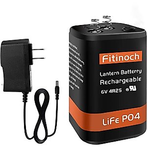 Fitinoch Rechargeable 6 Volt 4.5AH Lantern Battery with Charger, LiFePO4 6V Batteries 1500 Cycles with BMS (Screw Terminals), 4R25 Lantern Battery Replacement