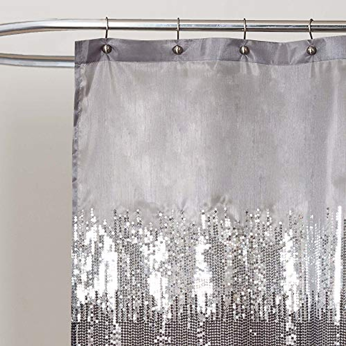 Lush Decor Night Sky Shower Curtain Sequin Fabric Shimmery Color Block Design for Bathroom, 72" x 72", Black & Gray