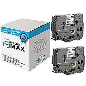 SuppliesMAX Compatible Replacement for Brother Black on White Laminated P-Touch Label Tape (2/PK-3/4in X 26.25Ft/18mm X 8m) (TZE-241_2PK)