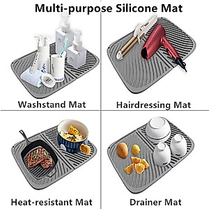 IYYI Silicone Dish Drying Mat Large Draining Mat Foldable Drainer Mat Heat Resistant Dryer Mat Dishwasher Safe Drainboard (L+Gray)