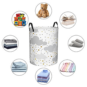 Foruidea Clouds Dreamy Sky With Dots And Stars Laundry Basket,Laundry Hamper,Collapsible Storage Bin,Oxford Fabric Clothes Baskets,Nursery Hamper For Home,Office,Dorm,Gift Basket