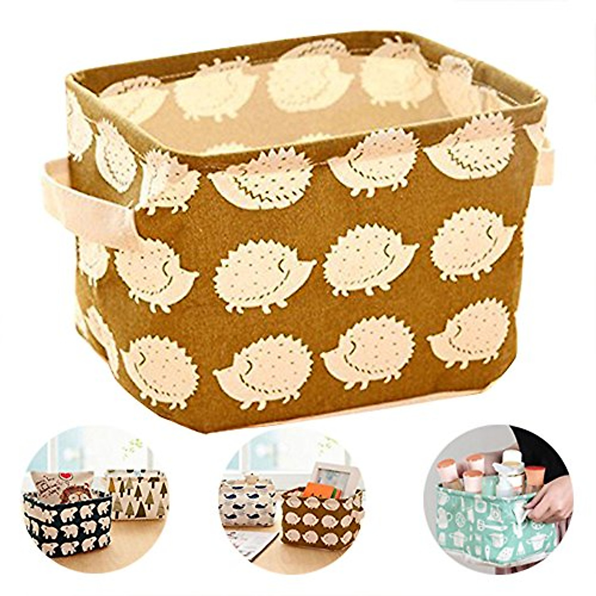 Oxford Cute Printing Foldable Storage Baskets Bins Mini Boxes Clothes Desktop Organizers Makeup Book Baby Toy (1814.511.5cm, Hedgehog)
