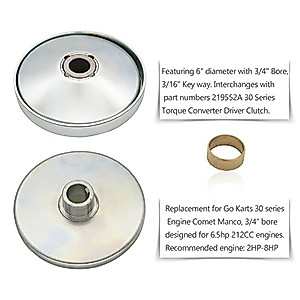 30 Series 6.5 HP 212CC Torque Converter Clutch Driver Pulley Go Kart/Mini Bike Comet Manco 3/4" Bore Max Torque Replaces,with 30 Series Go Kart Drive Belt Replace Manco 5959 / Comet 203589