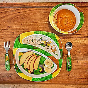 The First Years John Deere's Johnny Tractor and Friends Dinnerware Set - Toddler Plates and Bowls Set - Includes Toddler Plate, Toddler Bowl, Toddler Fork and Toddler Spoon - 4 Count