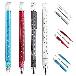 Shulaner 7 in 1 Metal Tech Tool Pen with Ruler, Bottle Opener, Phone Stand, Ballpoint Pen, Stylus and 2 Screw Driver, Multifunction Tool Fit for Men or Women, 4 Color, Pack of 4