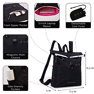 Sherpani Miyako, Nylon Backpack with Coin Purse, Backpack for School, Backpack Purse for Women, Christmas Gifts, 14 Inch Laptop Sleeve (Black)