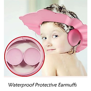 Anller 3 Pieces Baby Shower Cap, Soft Adjustable Bath Shampoo Cap with Ear Protection, Funny Cartoon Bathing cap for Children, Kids and Toddlers(Pink+Blue+Yellow)