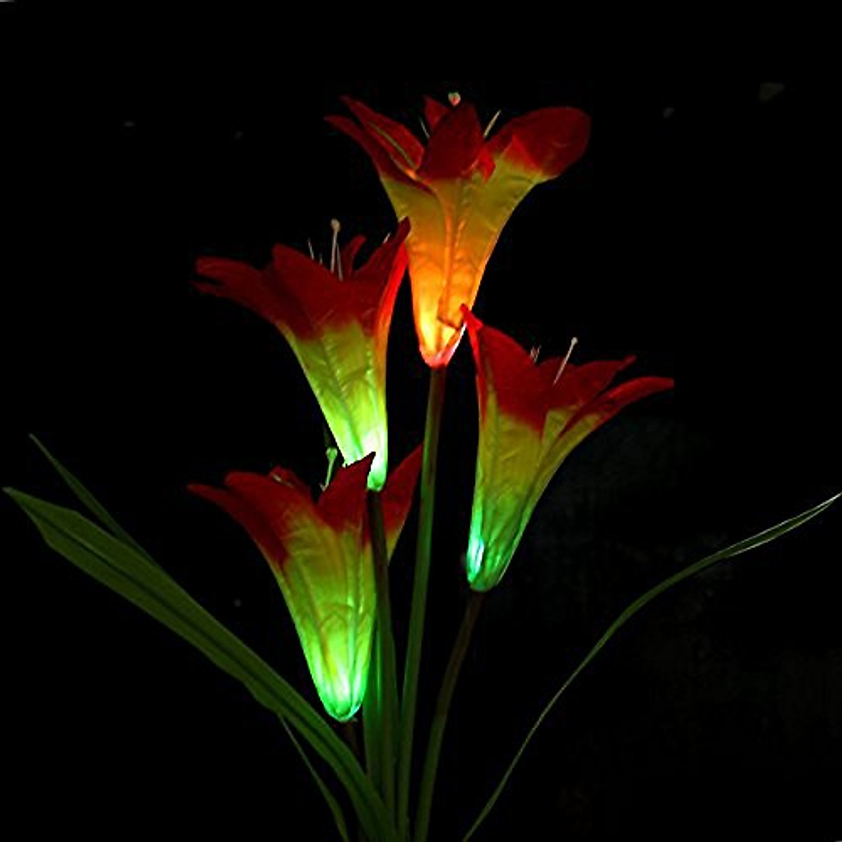 Winterworm Orange Solar 4 LED Lily Flower Light Outdoor Garden Lawn Color Changing Lamp