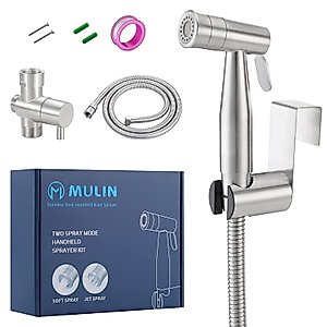 MULIN Bidet Sprayer for Toilet Water Pressure Control Handheld Bidet Toilet Sprayer Baby Cloth Diaper Sprayer Bidet Hose for Feminine Wash Brushed Nickel Stainless Steel