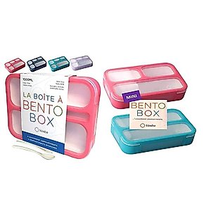 Bundle of Bento-Box Lunch-box Containers for Kids with 6 compartments (Pink) + 2x Small Bento Lunch Box for Kids
