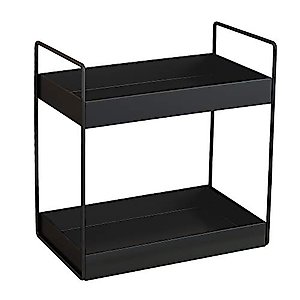 KINGBERWI 2-Tier Standing Rack, Bathroom Countertop Storage Shelf Cosmetic Organizer Holder Kitchen Spice Rack, Black