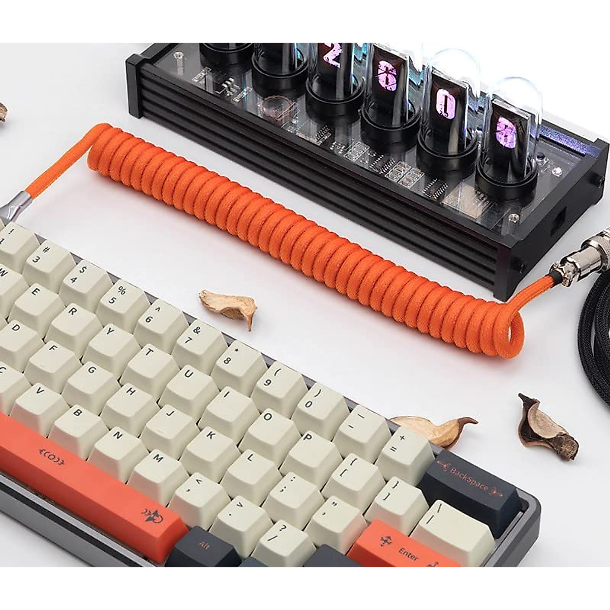 MICOMAKA Custom Double-Sleeved Mechanical Keyboard Cable, Handmade Coiled USB C Cable Artisan Braided Cables for Mechanical Gaming Keyboard Coiled Cable - Custom Keyboard Cable (Carbon)