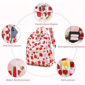 Women Girls Mini Backpack Teens Cute Small Backpack Purse Casual Travel School Bag (Strawberry)