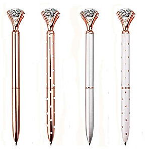 LONGKEY 12PCS Diamond Pens Large Crystal Diamond Ballpoint Pen Bling Metal Ballpoint Pen Office and School, Silver/White Rose Polka Dot/Rose Gold/Rose Gold with White Polka Dots,12Pen Refills. ?