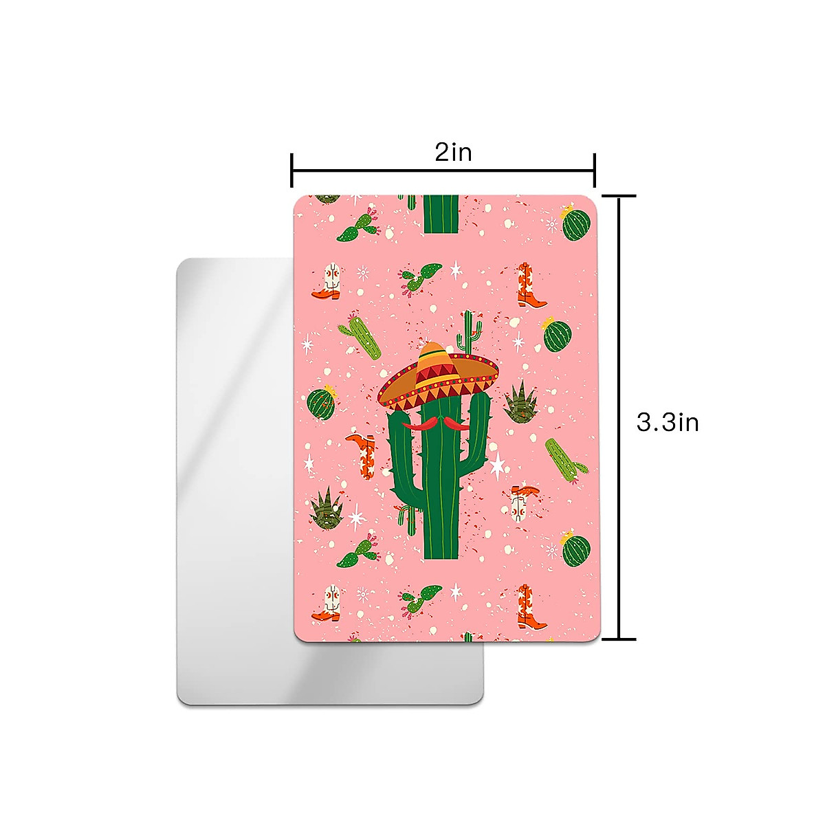 Green Cactus Small Compact Mirror for Purse, Tropical Western Cowboy Pink Travel Makeup Mirror for Women Men, Rectangular Handheld Compact Pocket Mirror 1 PCS