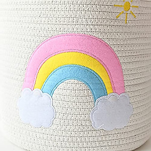 INough Woven Storage Baskets for Kids, Cotton Rope Toy Baskets with Handles Large Rainbow Storage Bins Dog Toys Organizer Solution for Office, Bedroom, Closet, Laundry (Rainbow)