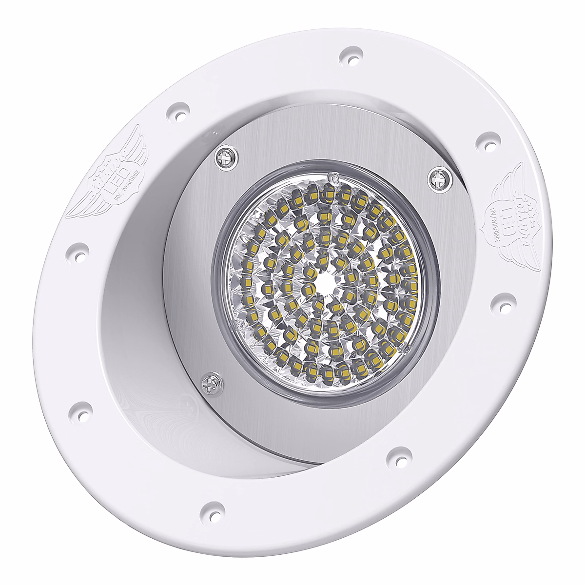 Leisure LED RV Exterior Round Flood Porch Utility Light - White 12v 1100 Lumen Lighting Fixture Replacement Lighting for Weekend Warrior RVs, Trailers, Campers, 5th Wheels (White)