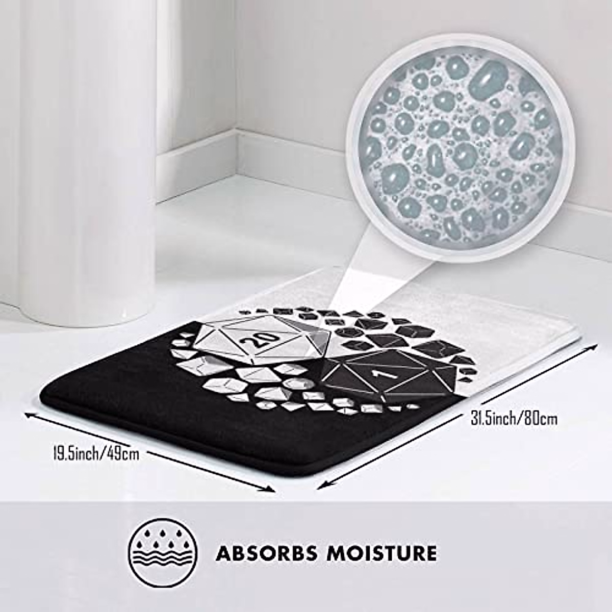 Xydzqdlmmd Dungeons and Dragons Yin Yang Floor Mat Rugs Non-Slip Home Decorate Cover Carpets Absorbent Dirt, White, 31.5x19.5in