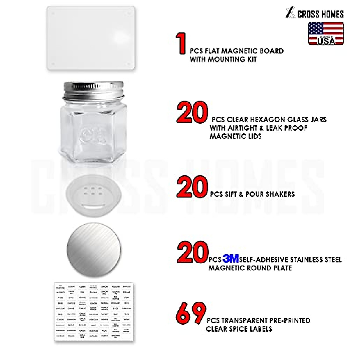 Magnetic Spice Jars Empty Small Hexagon Glass Spice Jars 20 Sets with Magnetic Lids, Shaker, Magnetic Board, Spice Labels DIY Spice Tins Magnetic Spice Rack for Refrigerator Fridge Cabinet Wall mount