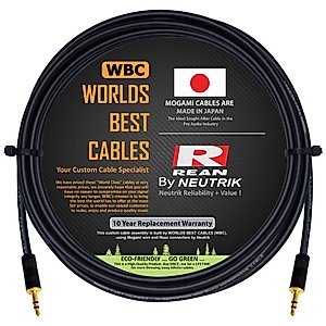 WORLDS BEST CABLES 10 Foot - Quad Balanced Connecting Cable Custom Made Using Mogami 2893 Wire and Neutrik-Rean NYS231BG 3.5mm Gold Mini TRS Plugs