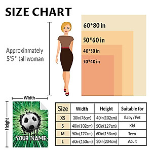 FLEXIMX Personalized Soccer Blanket Gifts for Boys Girls Soccer Team, Sports Throw Blanket for Soccer Lovers Kids Adults Teens, 50x60 Inches Green Flannel Blankets Stuff for Couch Sofa Bed