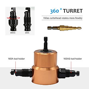 Anxingo 160AS 360° Rotating Nibbler Drill Attachment Double Head Sheet Metal Nibbler for Straight Curve and Circle Cutting