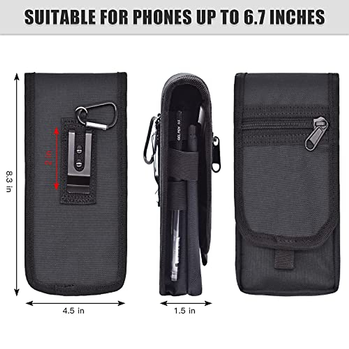 KATOLK Dual Phone Holster,Belt Pouch, Large Smartphone Pouch Cell Holder, Multi-Purpose Tactical Case, Holder for Work, Hiking, Camping, Barbecue, Rescue (Black)