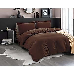 100% Cotton 800 TC 1 Piece Duvet Cover With Button Closure & Corner Ties And 2 Pillowcase, Cooling Comforter Cover Set, Soft Sateen Weave King/California King Size Chocolate 3 PCs Duvet Cover Set