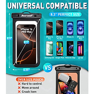 Hiearcool Universal Waterproof Case, Waterproof Phone Pouch Compatible for iPhone 16 15 14 13 Pro Max XS Plus Samsung Galaxy S22 Cellphone Up to 8.3", IPX8 Cellphone Beach Bag for Travel - 2 Pack