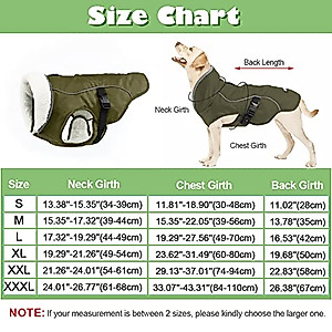 EMUST Dog Cold Weather Coats, Fleece Lining Small/Medium/Large Dog Jacket for Winter, Warm Waterproof Dog Winter Clothes for Large Dogs, Green, XL