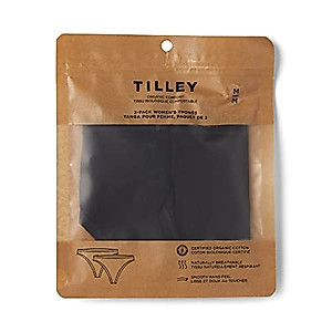 Tilley Women's Organic Cotton 2-Pack Thong, Black, X-Large