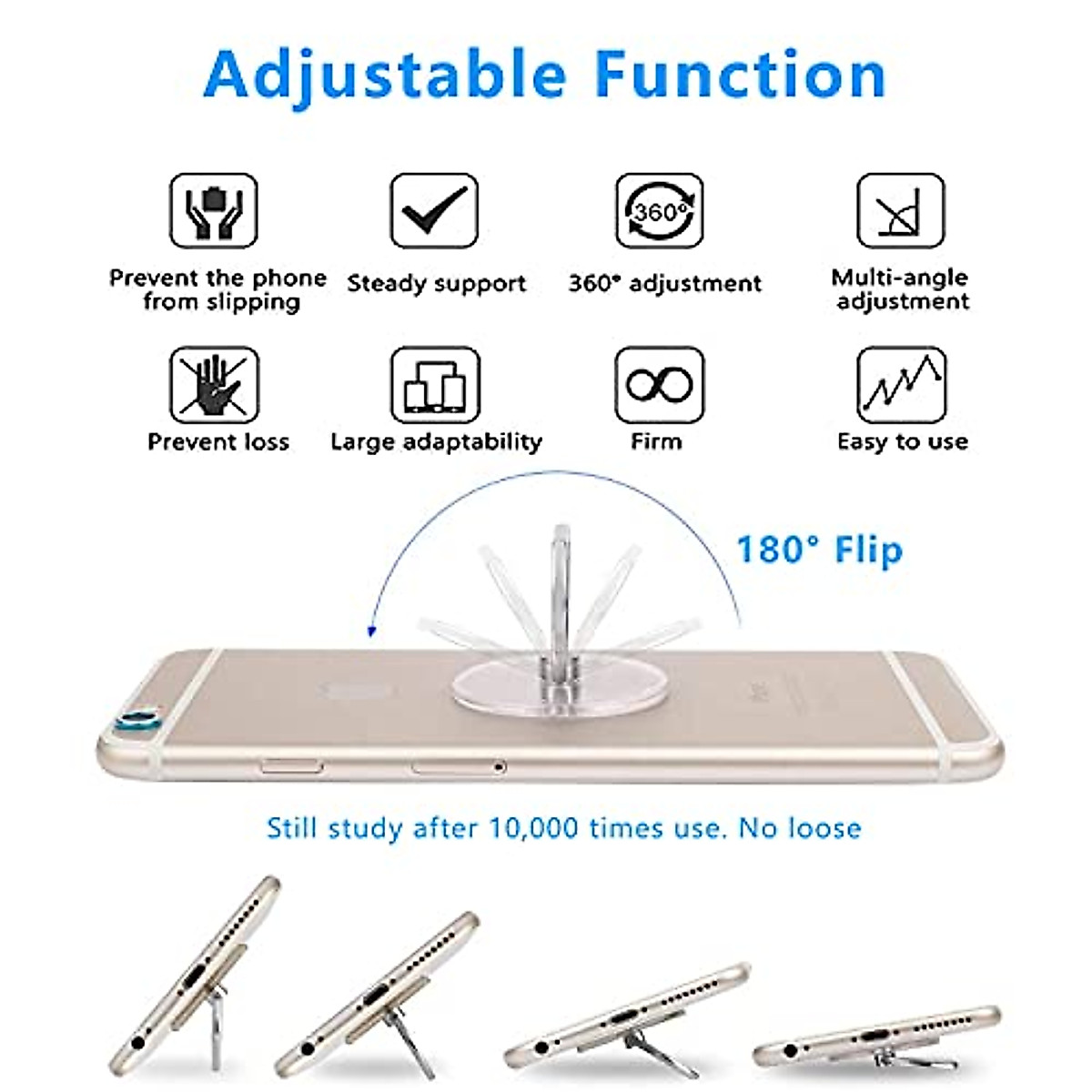 VOVIGGOL Transparent Phone Ring Holder Stand 2 Pcs, 360° Rotation Cell Phone Ring Holder Mobile Finger Kickstand Hand Phone Grip for iPhone, Clear Phone Ring for Phone Case (Round)
