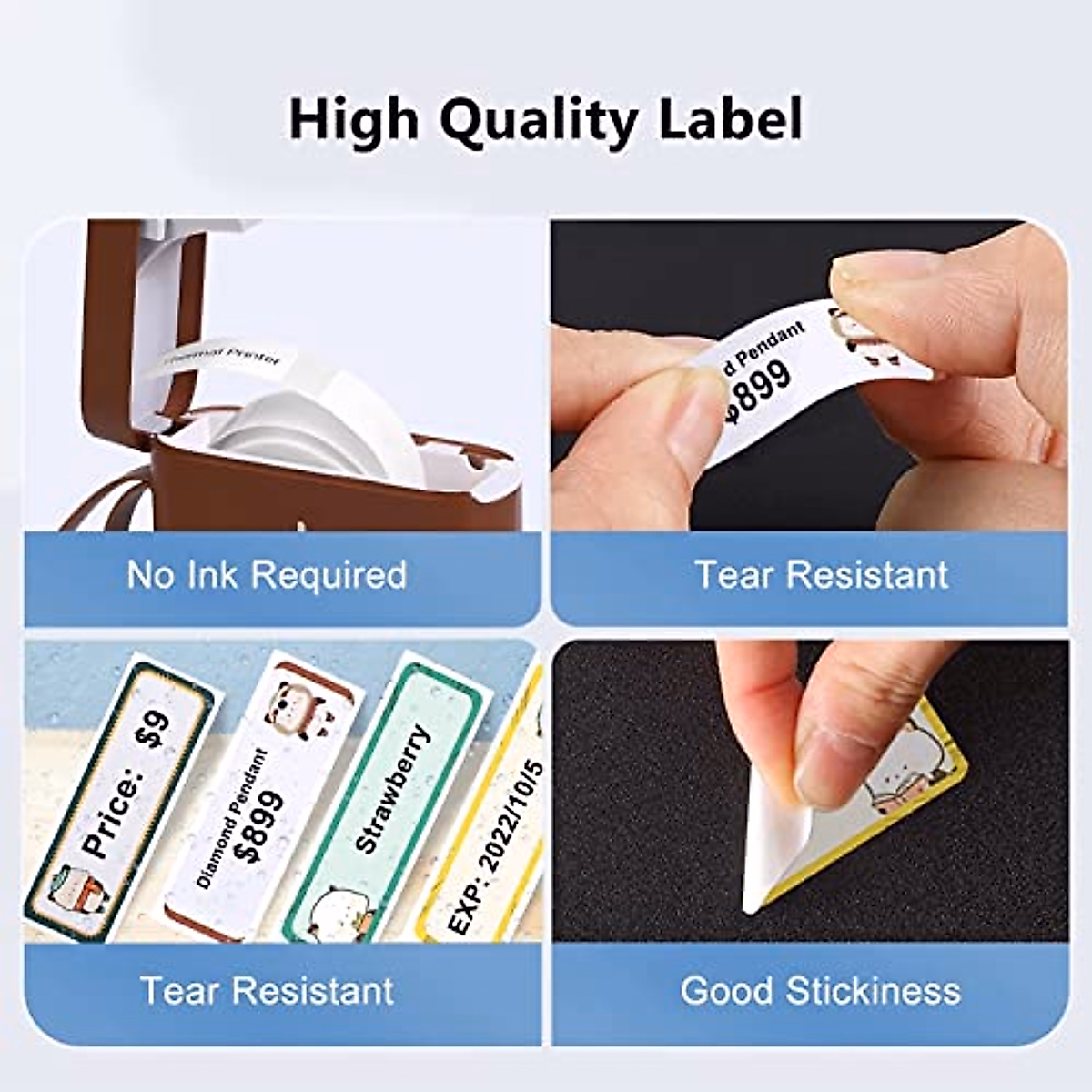ZLDXDP Label Paper Thermal Printing Paper Name Price Barcode Sticker Waterproof Tear Resistant Compatible for D11 Label Printer (Color : E)