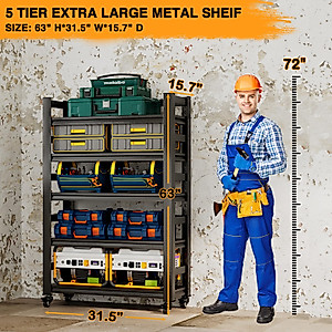BEESTMUEBLE Garage Shelving Heavy Duty, 5 Tier Storage Shelves Heavy Duty Shelving with Wheels, Adjustable Industrial Metal Storage Shelving Units, 31.5" W X 15.7" D X 63" H……