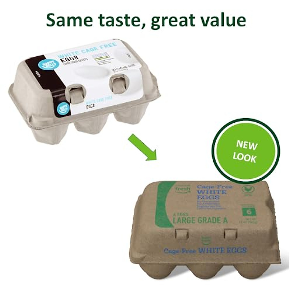 Amazon Fresh, Cage Free Large White Eggs, Grade A, 6 Count (Previously Happy Belly, Packaging May Vary)