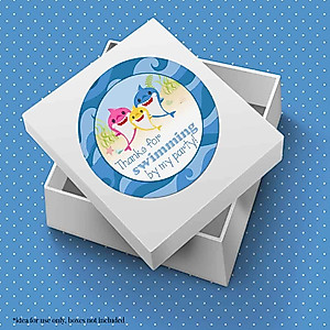 Little Shark Baby Aquatic Themed Birthday Thank You Sticker Labels for Kids, 40 2" Party Circle Stickers by AmandaCreation, Great for Party Favors, Envelope Seals & Goodie Bags